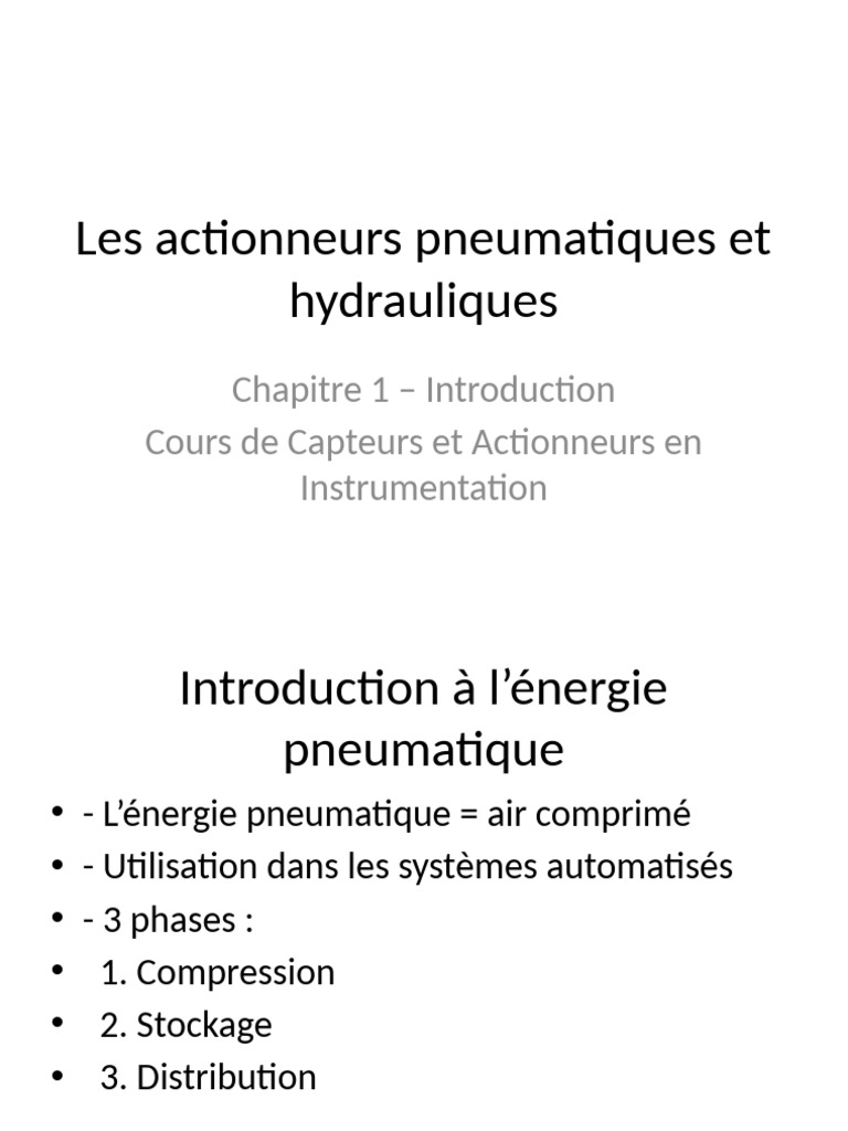 Chapitre 1 Actionneurs Pneumatiques Et Hydrauliques | PDF