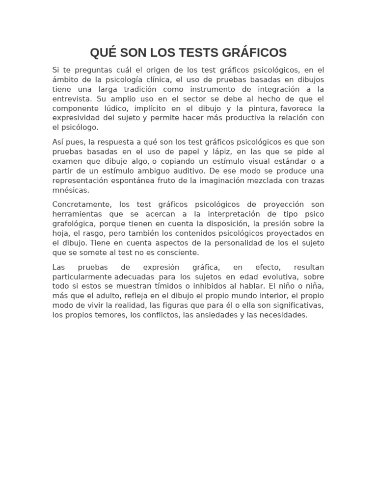 Test Gráficos Psicológicos: Tipos y Usos | PDF | Sicología | Dibujo