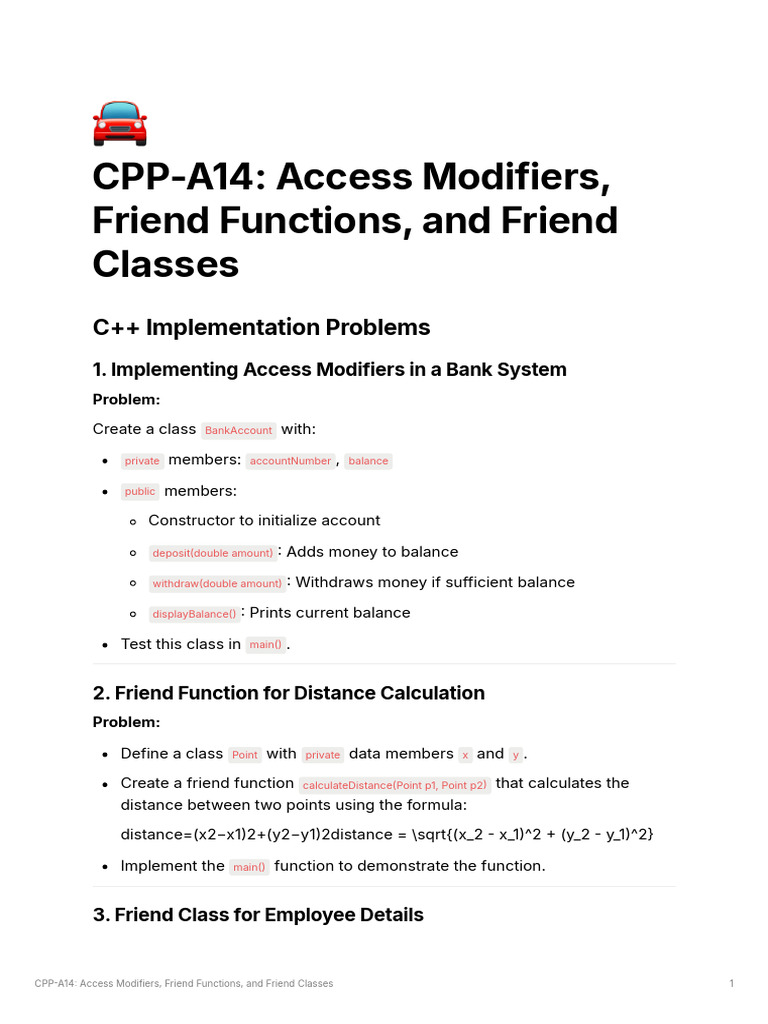 A14 Access Modifiers Friend Functions and Friend Classes | PDF | Class (Computer Programming ...