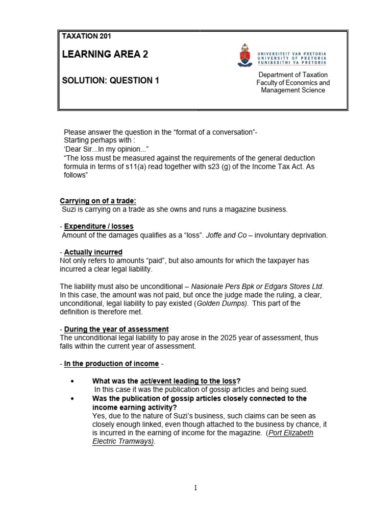 Additional Questions On General and Prohibited Deductions - Solutions | PDF | Expense | Tax ...