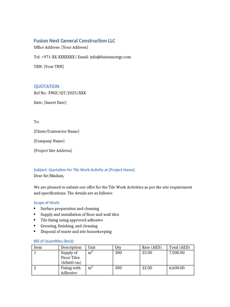 Tile Work Quotation for Project | PDF