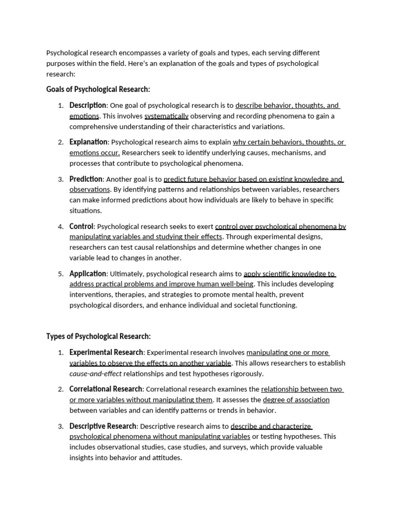 Goals and Types of Psychological Research | PDF | Psychology | Methodology
