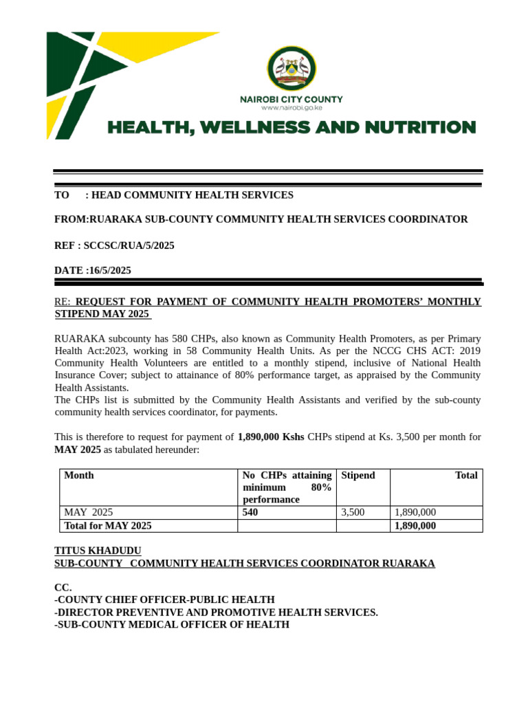 Stipend Request Template Sub County | PDF