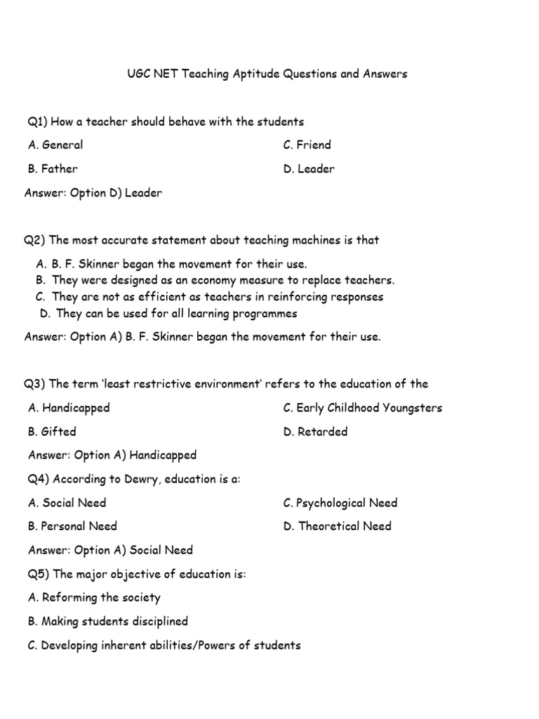 Aptitude About Teaching and Learning 5 | PDF | Teachers | Learning