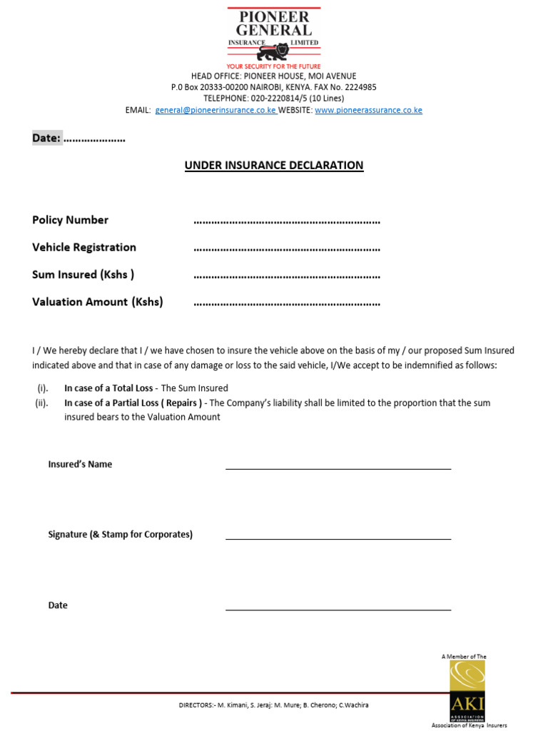 Insurance Declaration Form Details | PDF