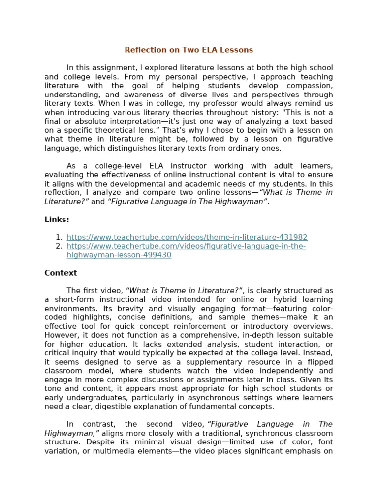 Analyzing ELA Lessons: Theme & Figurative Language | PDF | Learning ...