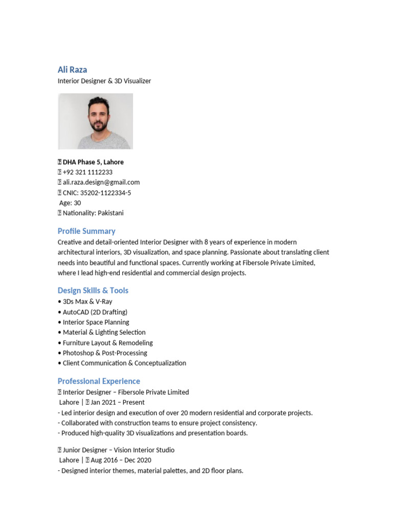 Ali Raza Interior Designer CV Updated | PDF