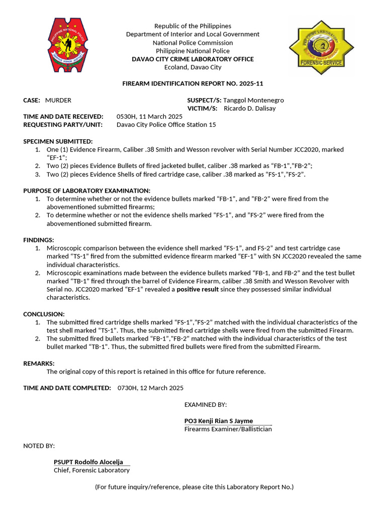 Firearm Identification Report No | PDF | Firearms | Caliber