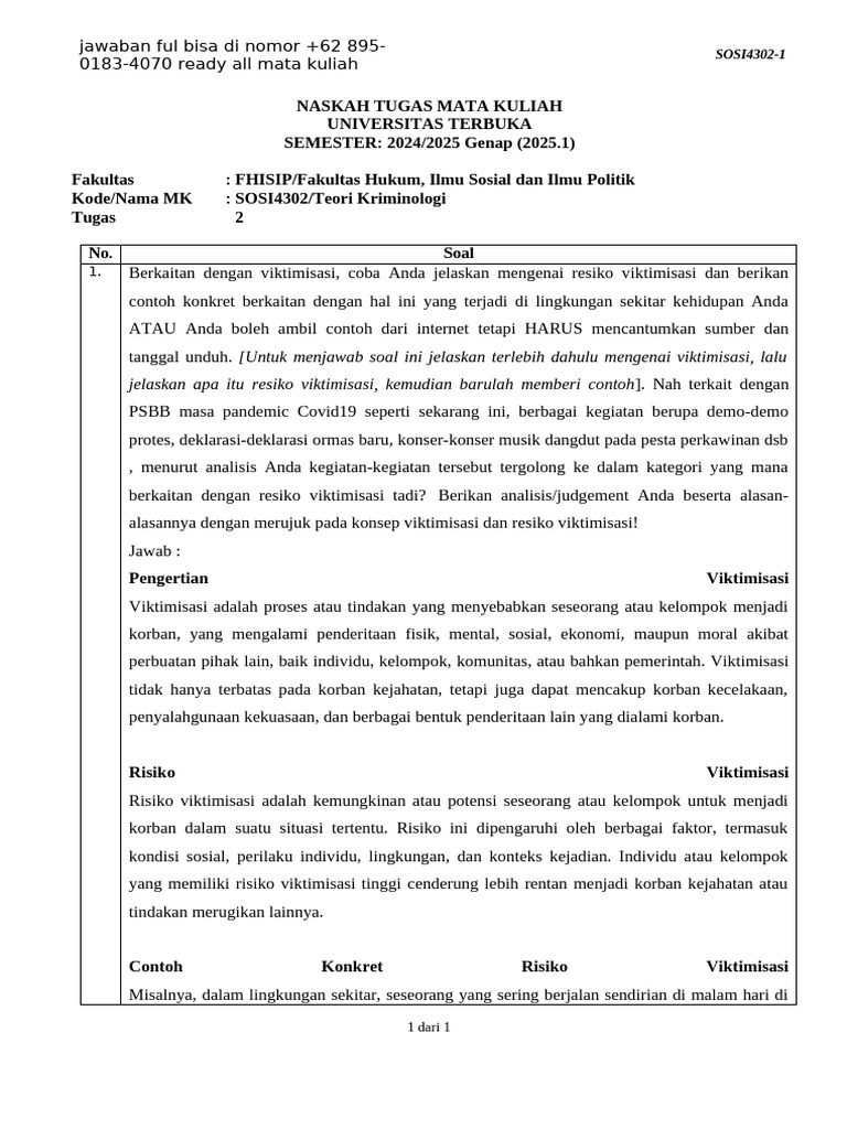 Jawaban TMK 2 Teori Kriminologi | PDF