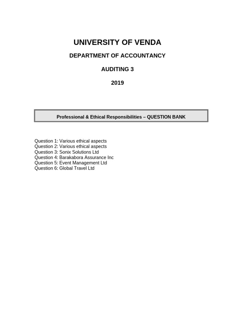 Unit 3 Ethics - Question Bank 2019 | PDF | Audit | Auditor's Report