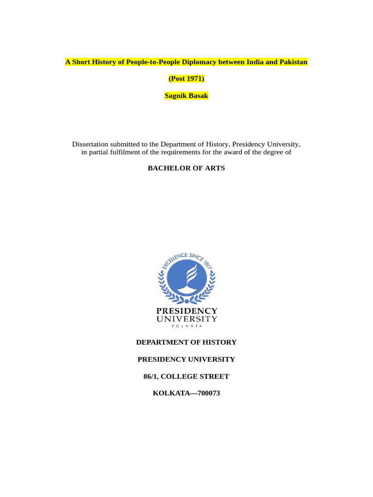 Sagnik Basak UG Dissertation | PDF | Pakistan | India–Pakistan Relations