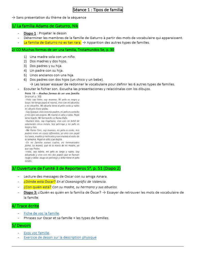 Évaluation de la famille en espagnol 5e | PDF | Politique en Espagne