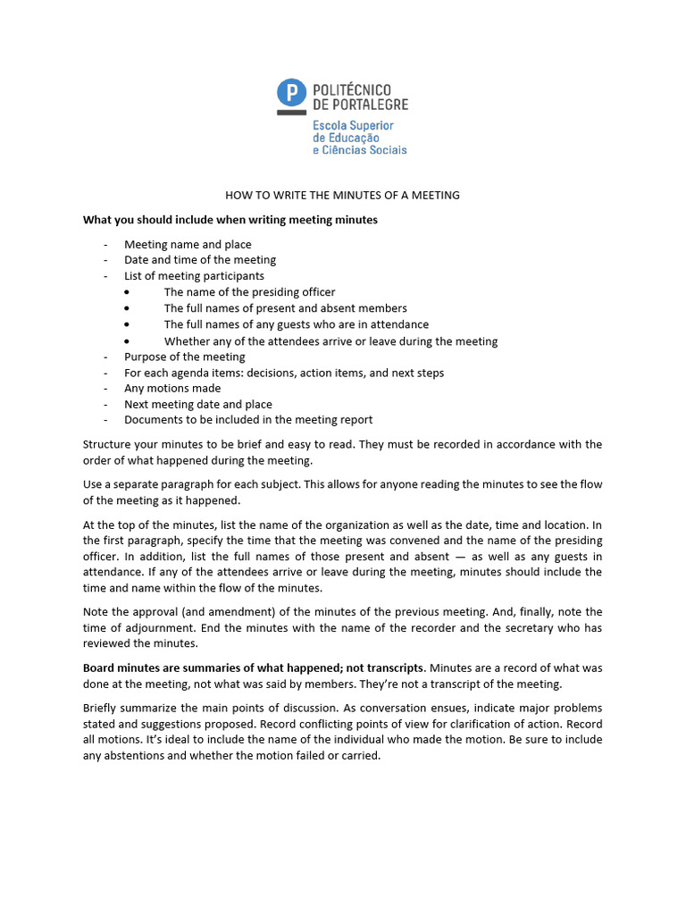 Writing Effective Meeting Minutes | PDF