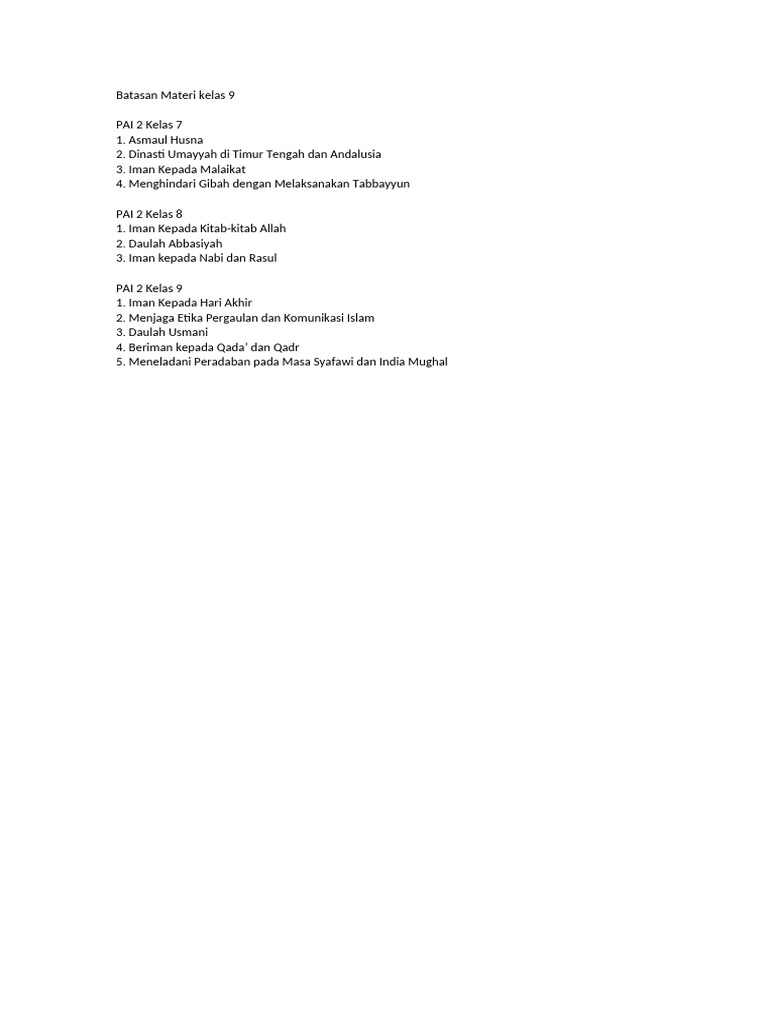 Batasan Materi PAI 2 | PDF
