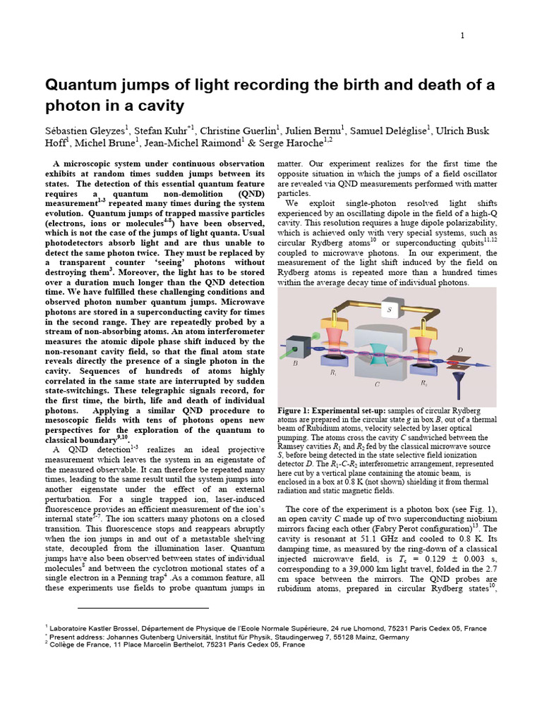 Quantum Jumps of Light Recording The Birth and Death of A Photon in A Cavity | PDF | Photon ...