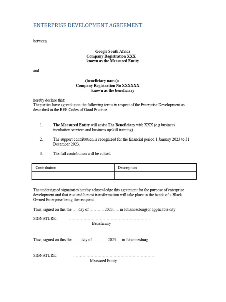 Enterprise Development Agreement 2023 | PDF
