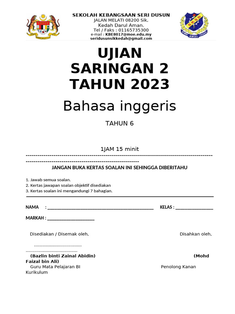 Cover Ujian Saringan 2 | PDF