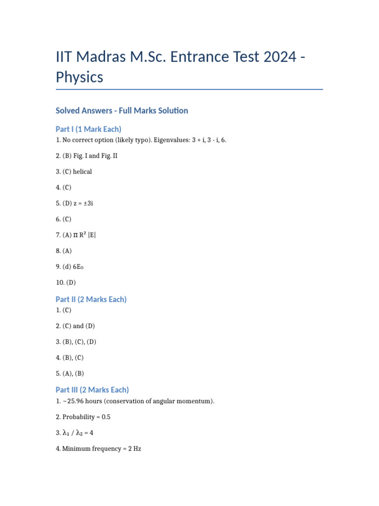 IIT MSC 2024 Solved Answers | PDF
