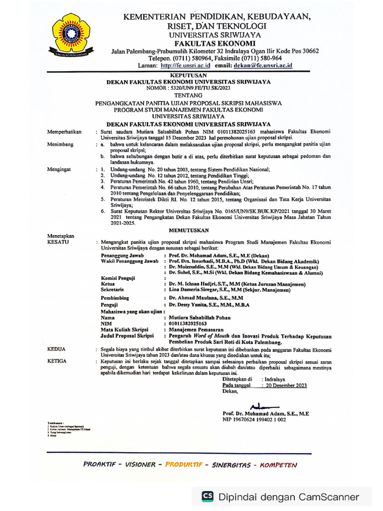 SK Panitia Ujian Seminar Proposal | PDF