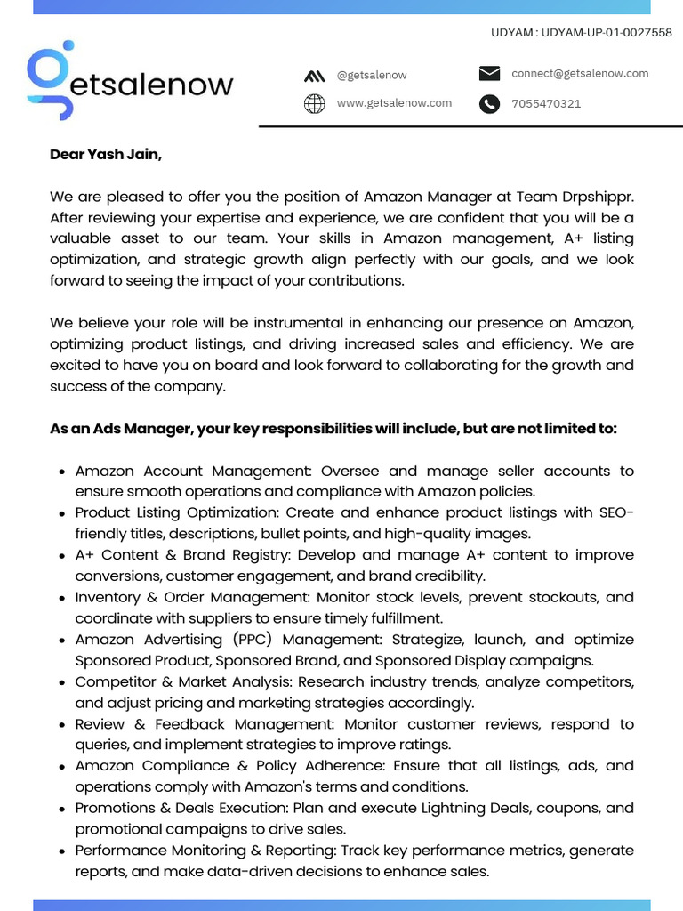 Amazon Manager Job Offer Letter | PDF | Information Sensitivity ...