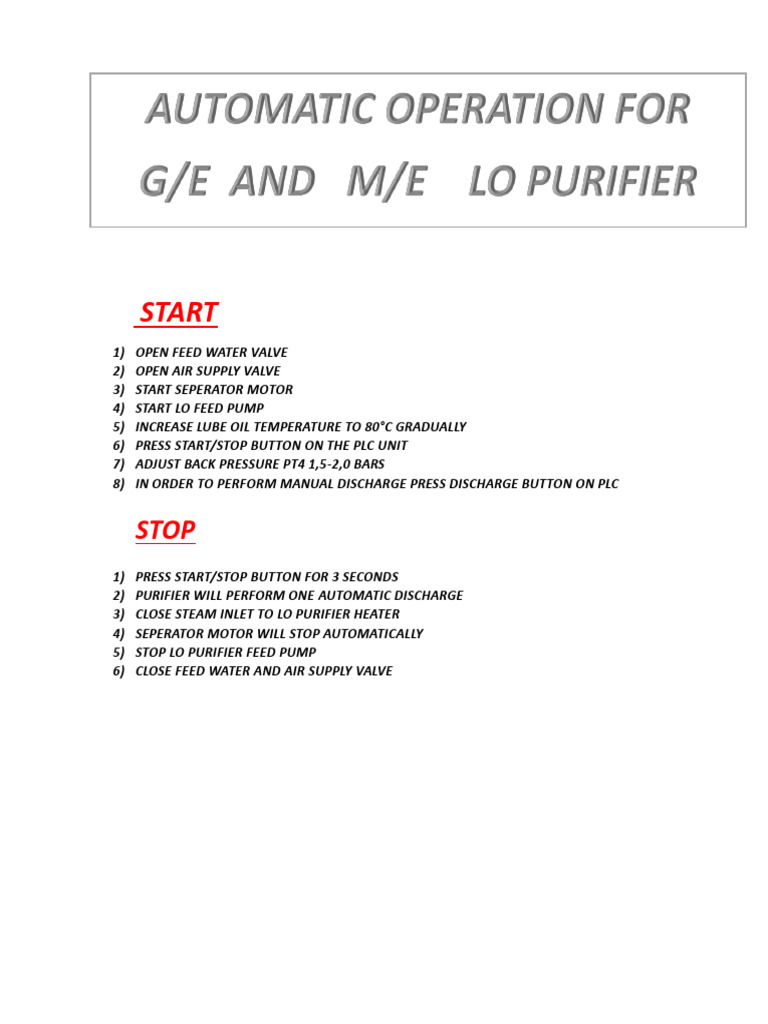 Automatic Operation of Lo Purifier | PDF