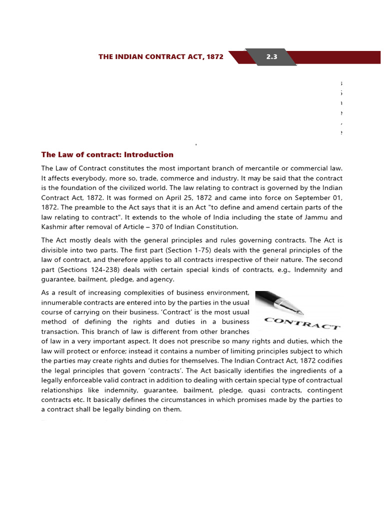 Introduction To Indian Contract Act | PDF | Consideration | Private Law