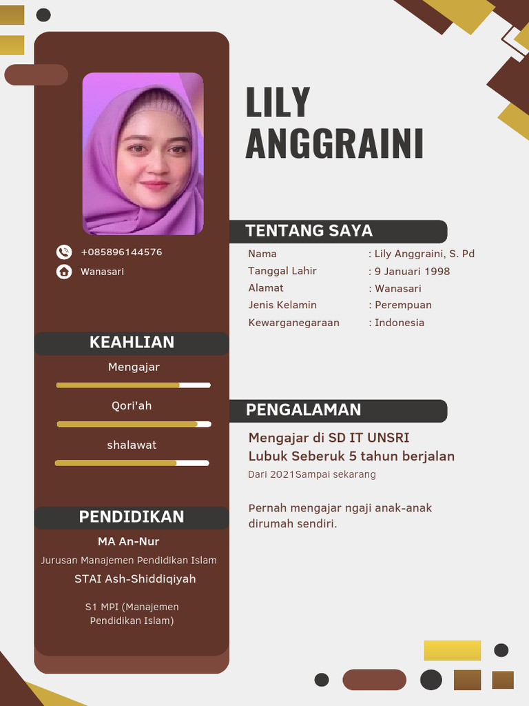 Coklat Hitam Modern Geometri Lulusan Baru CV Resume Riwayat Hidup ...