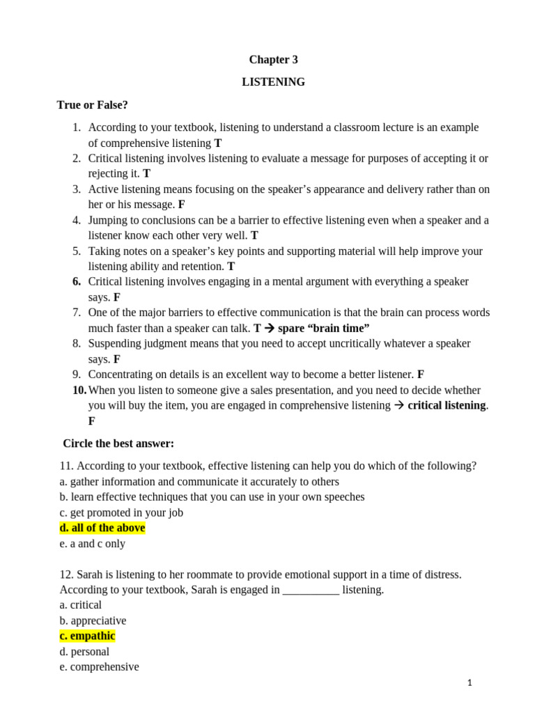 Chapter 3 - Public Speaking - Answer | PDF | Cognition | Human ...