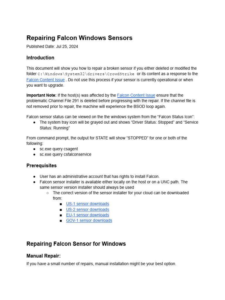 Repairing Falcon Windows Sensors 1 | PDF | Computing | Software