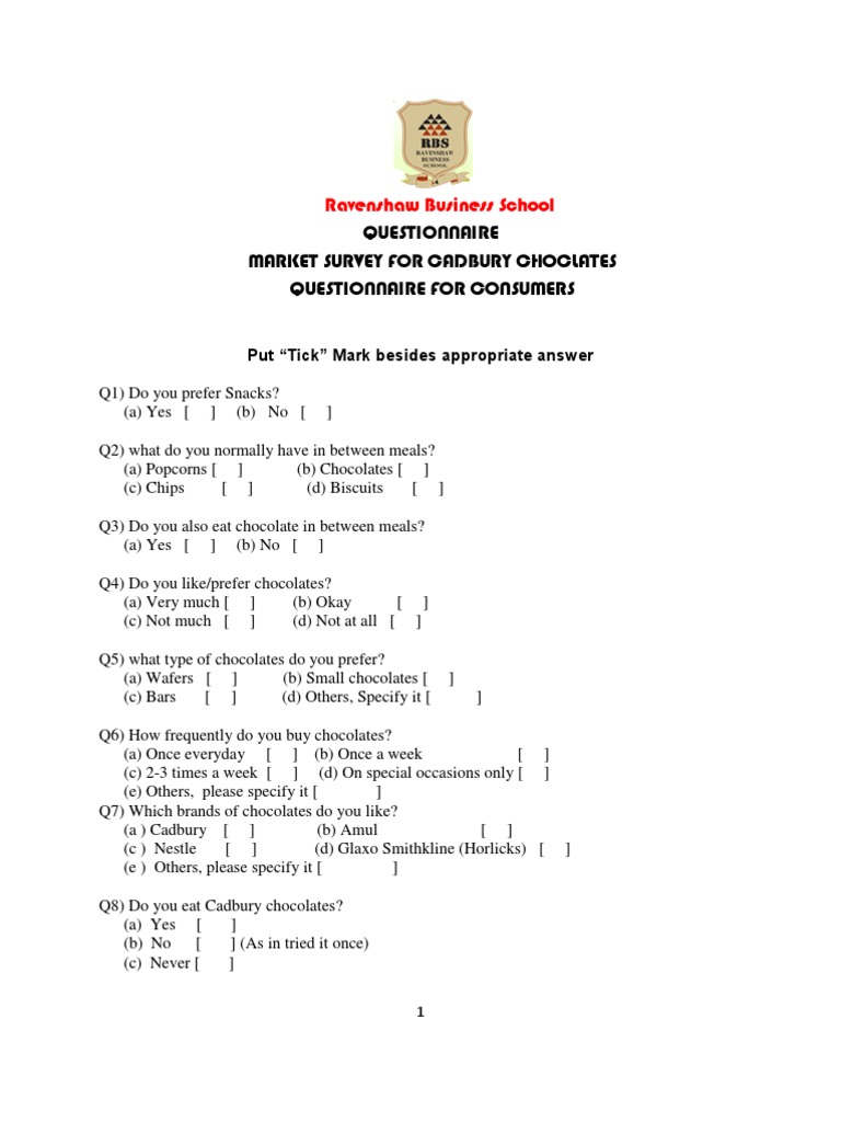 Questionnaire | PDF | Chocolate | Brand