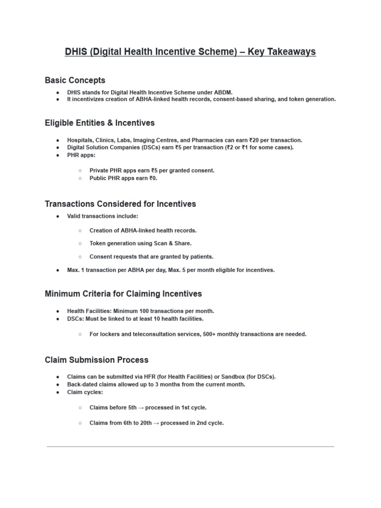 DHIS (Digital Health Incentive Scheme) - Key Takeaways | PDF