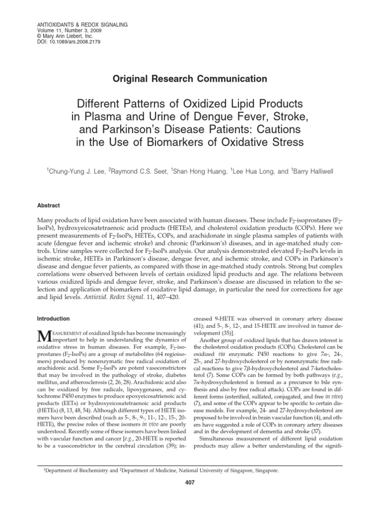 (6) Different Patterns of Oxidized Lipid Products in Plasma and Urine ...