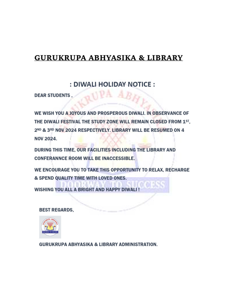 Diwali Notice 2024 | PDF
