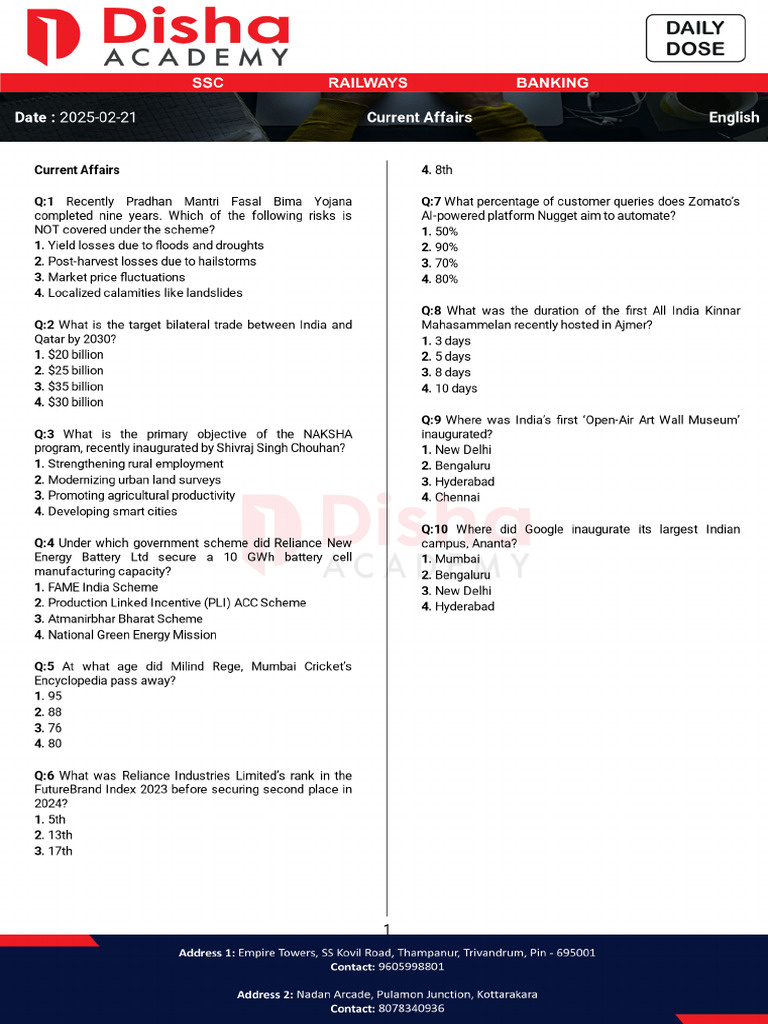 Current Affairs English 2025-02-21 Disha | PDF