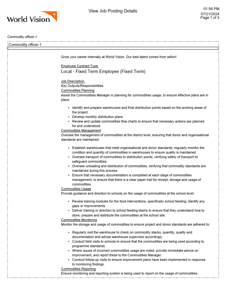 View Job Posting Details | PDF | Warehouse | Commodity