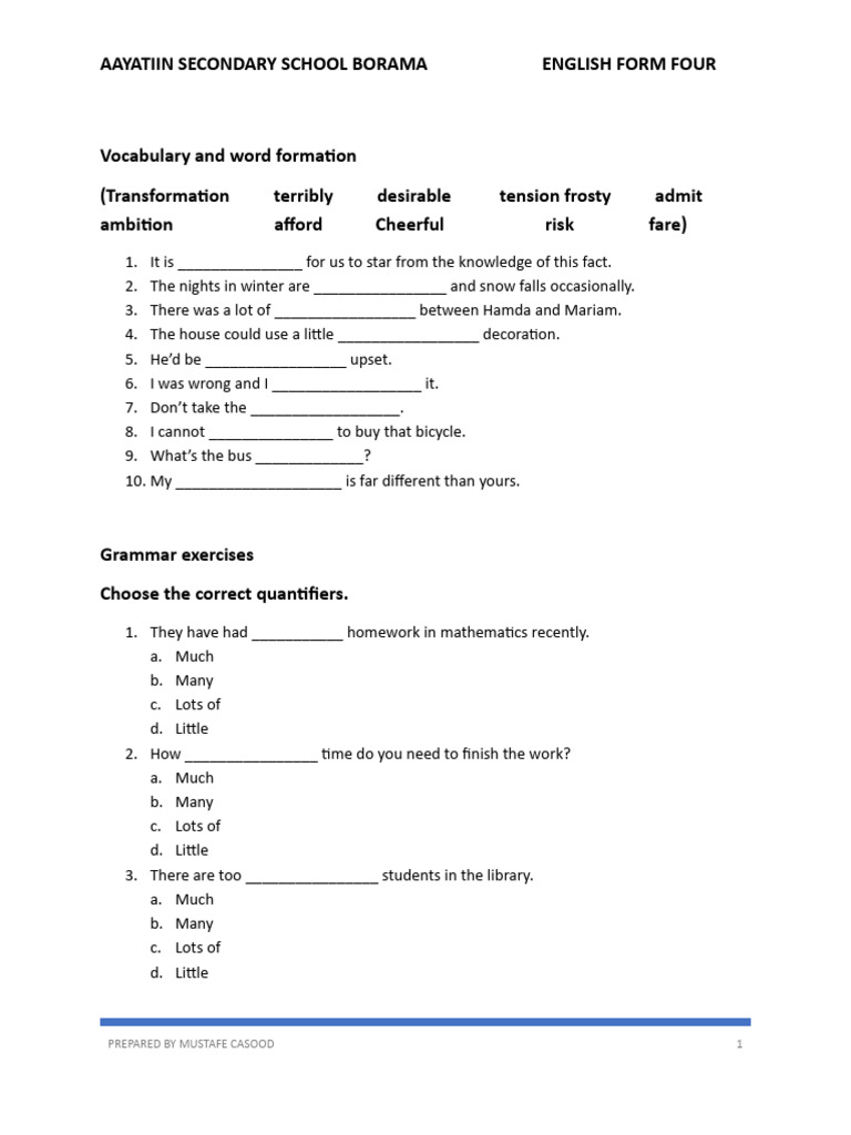 English Grammar and Vocabulary Exercises | PDF | Linguistics | Grammar