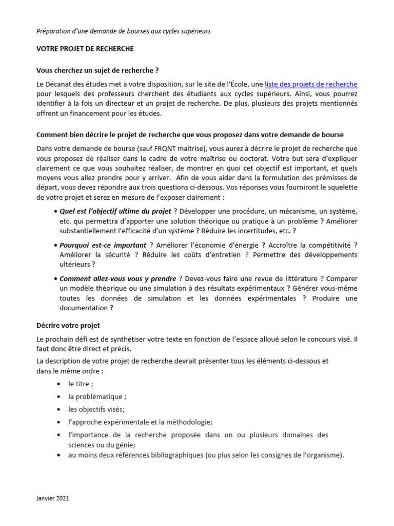 Guide pour rédiger un projet de recherche | PDF | Science | Physique