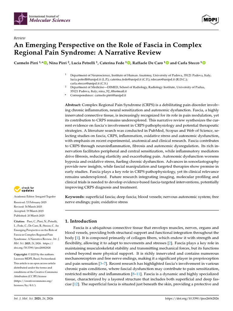 Fascia's Role in Complex Regional Pain Syndrome | PDF | Inflammation ...