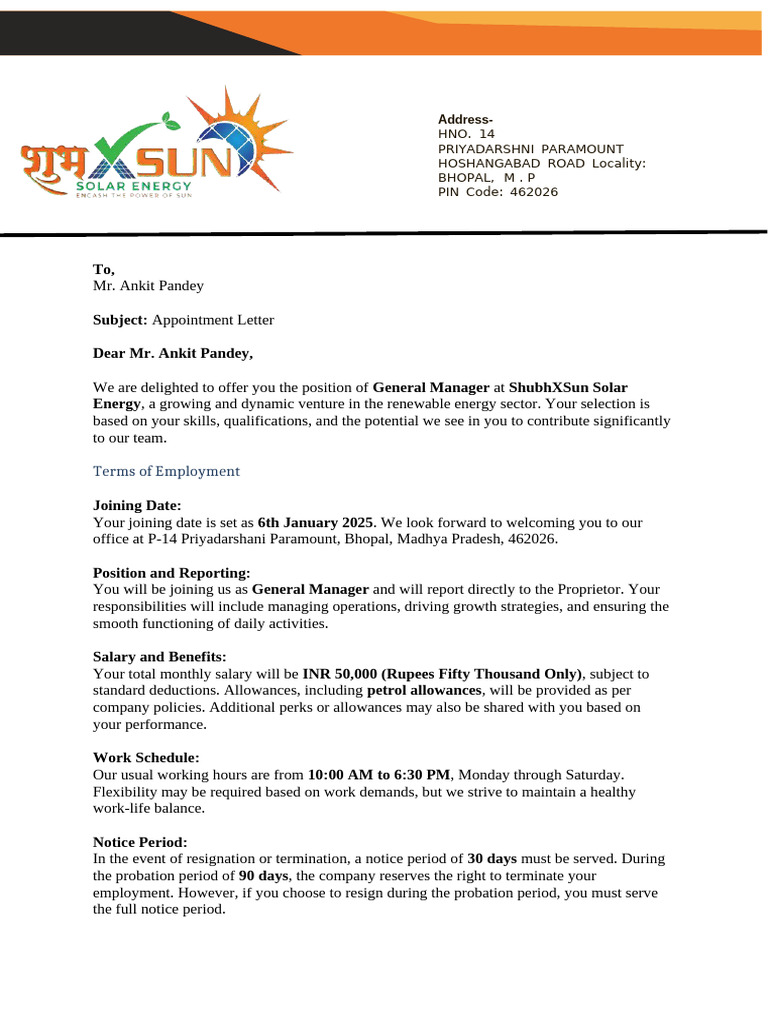 Appointment Letter Ankit Pandey | PDF | Non Disclosure Agreement | Business