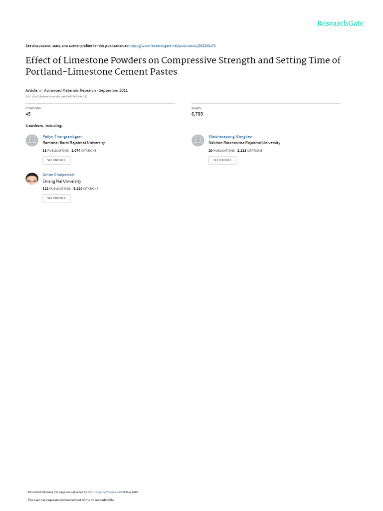 Effect of Limestone Powders On Compressive Strengt | PDF | Cement ...