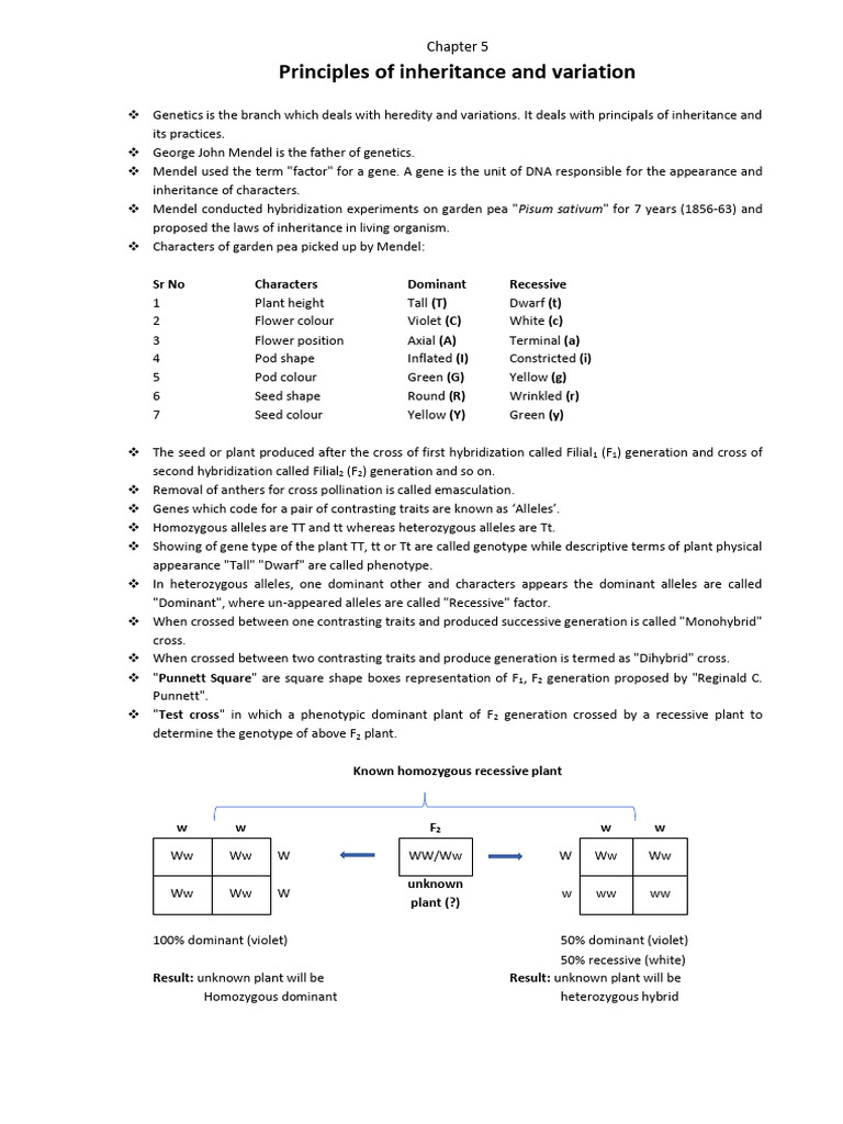 Ch-5 Principles of Inheritance and Variation (NKR) | PDF | Dominance (Genetics) | Zygosity