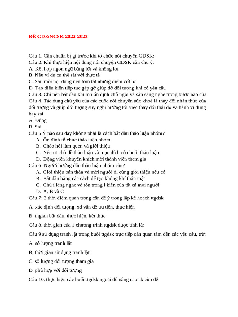 ĐỀ GDSK 2022-2023 | PDF