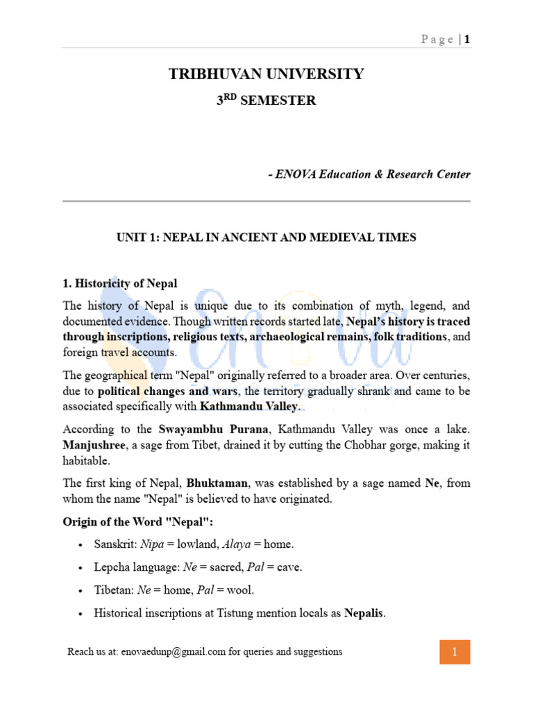 BBM 3rd Semester Nepalese History and Politics | PDF | Nepal