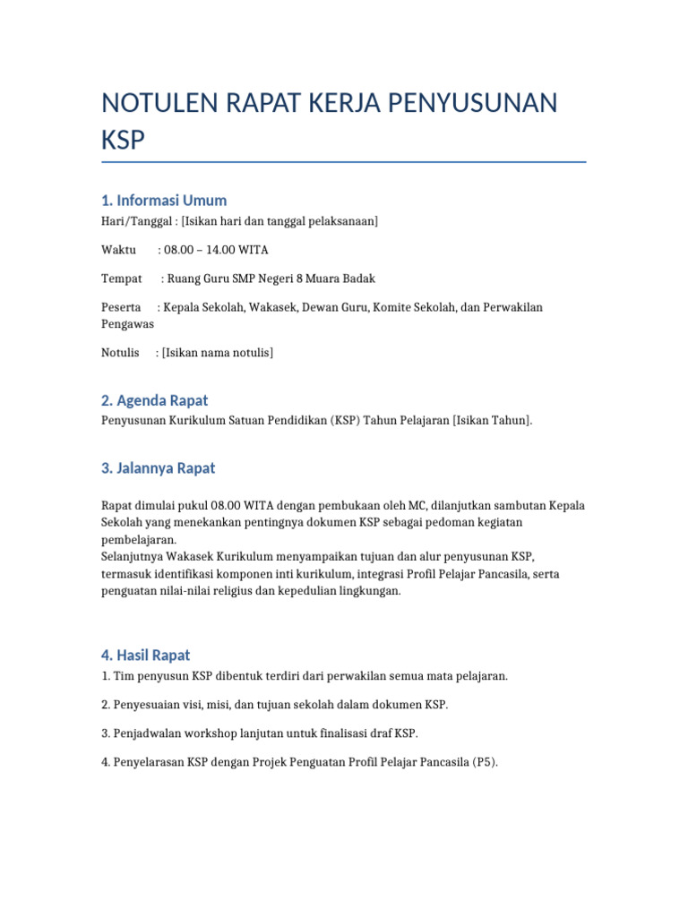 Notulen Rapat Kerja Penyusunan KSP | PDF