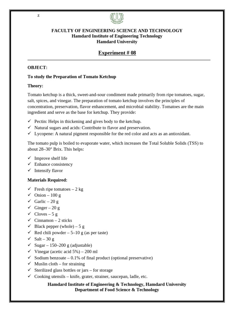 Fruit & Vegetable Proccessing Lab 8 | PDF | Ketchup | Food Preservation