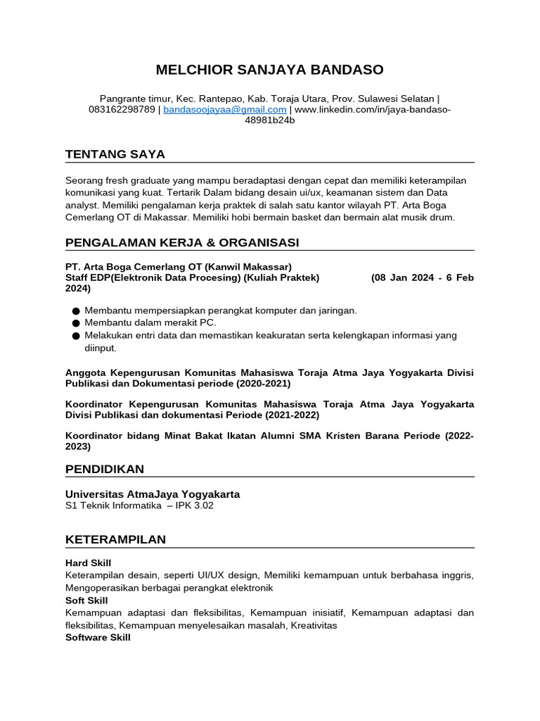 contoh-cv-admin-kitalulus | PDF