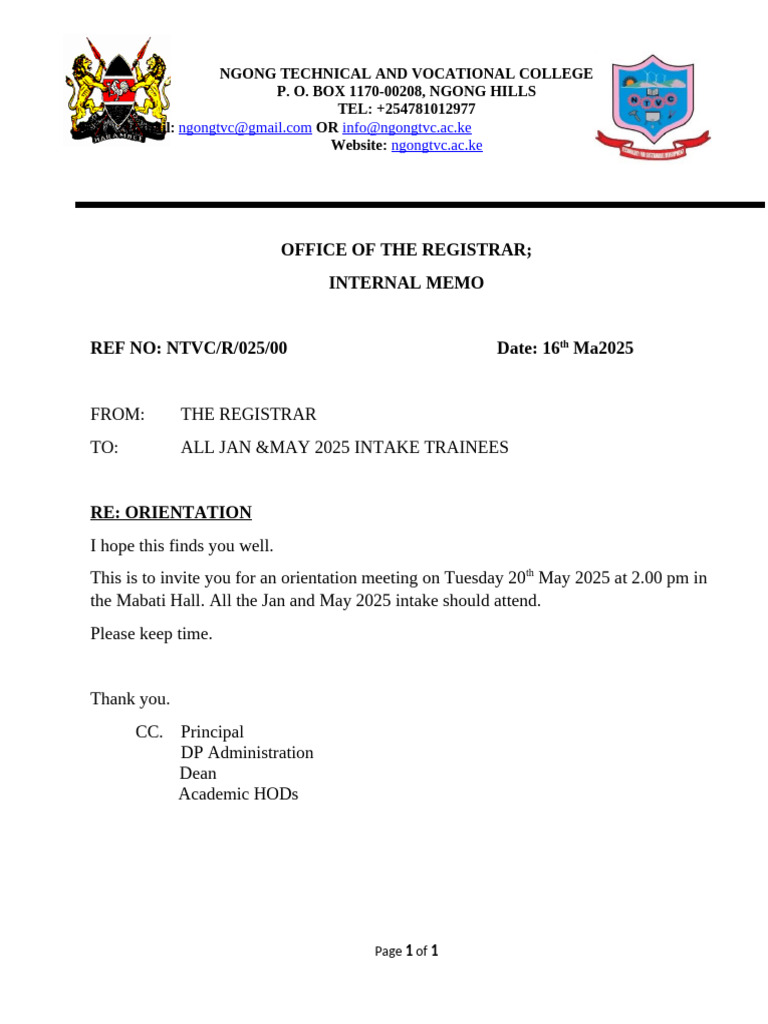 Orientation Memo | PDF