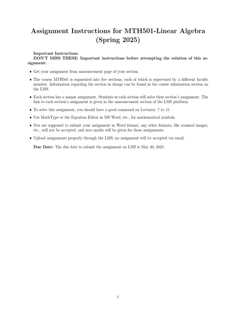 Spring 2025 - MTH501 - 1 | PDF