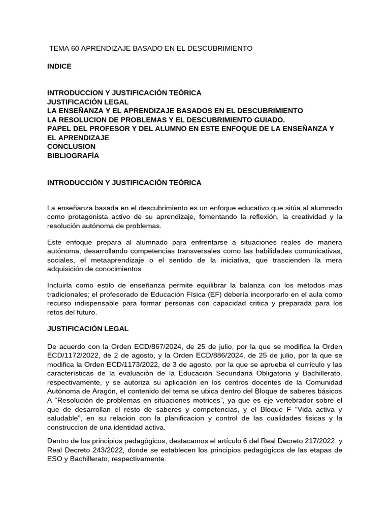 Tema 60 Aprendizaje Basado Descubrimiento | PDF | Enseñando | Aprendizaje
