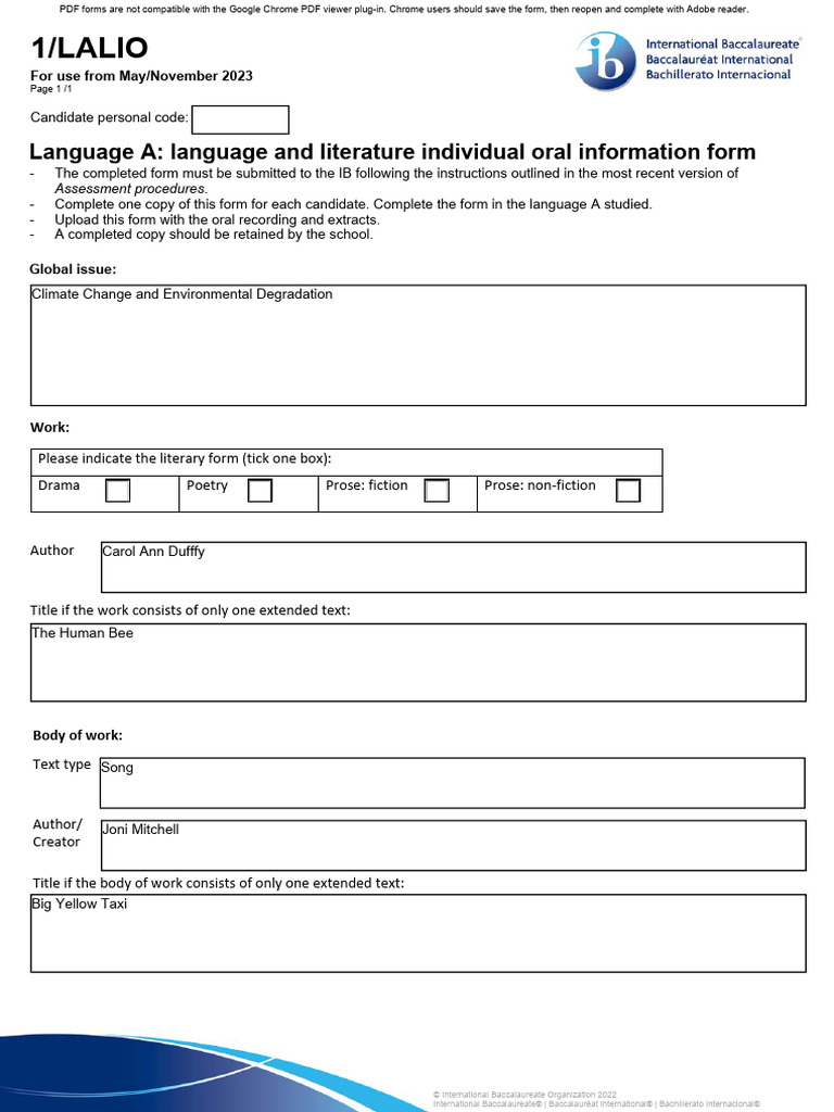Lalio Individual Oral Form 2023 | PDF
